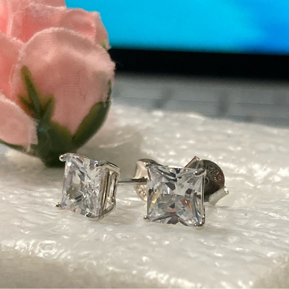 Sterling | Jewelry | Sterling Silver 7mm Princess Cut Cz Stud Earrings ...